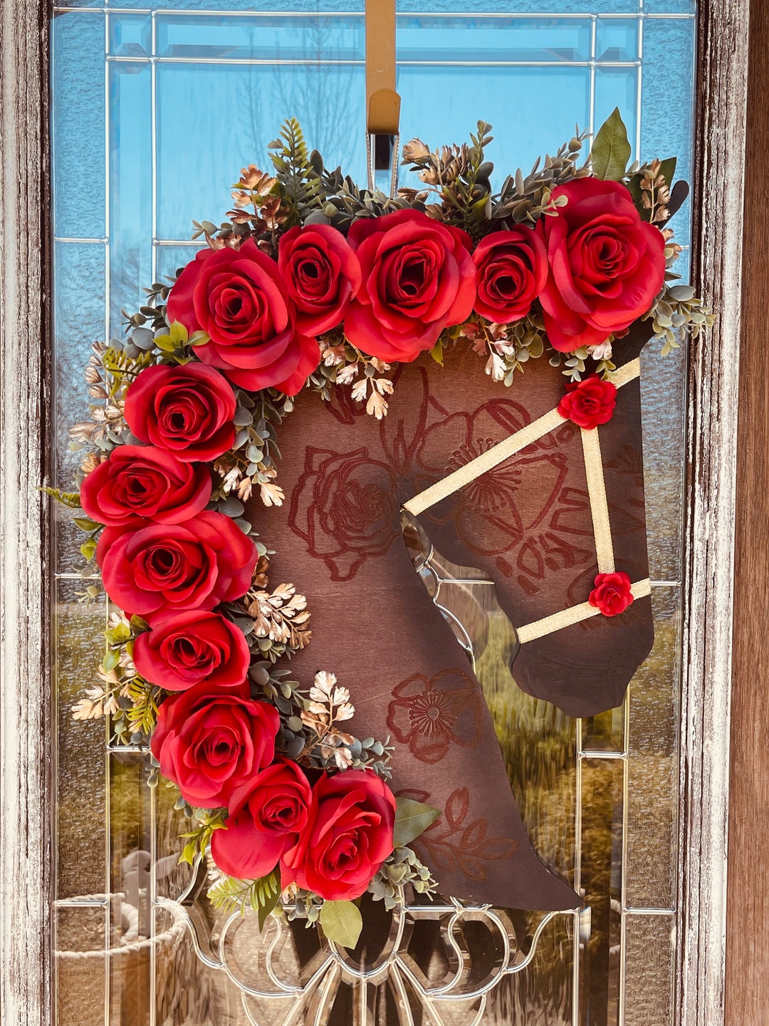 Run for the Roses Horse Head Wreath, Horse Head Wall Hanging, Equine ...