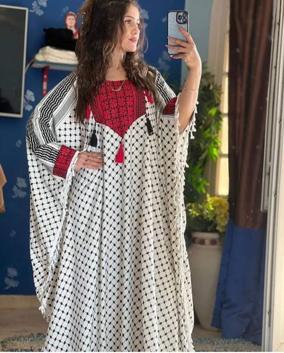 Women's Dresses Arabic Dress Palestinian Keffiyeh Embroidery Dishdasha ...