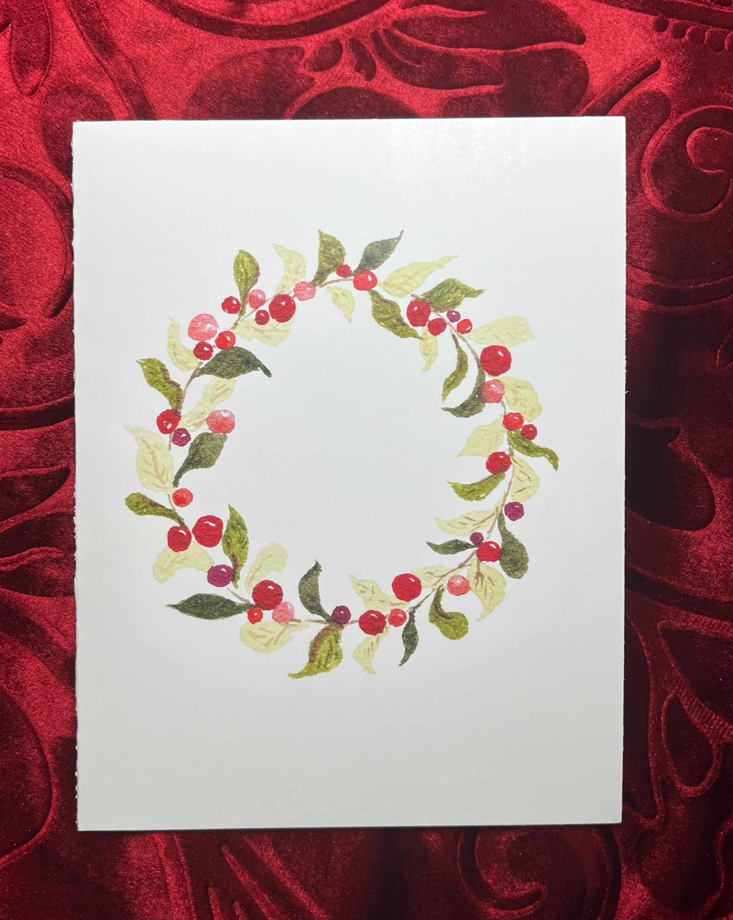 Holiday Wreath Note Cards, Original Watercolor Prints, Set of 8, Blank ...