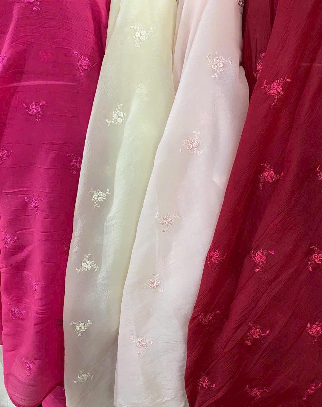 Floral Sheer Organza Fabric "rose Buds" by the Yard, Floral Organza ...