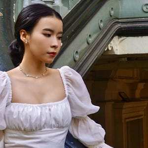 Callista Crop Top White Puff Sleeve Crop Top Chiffon Smocked Blouse Tie Back Romantic Top ...