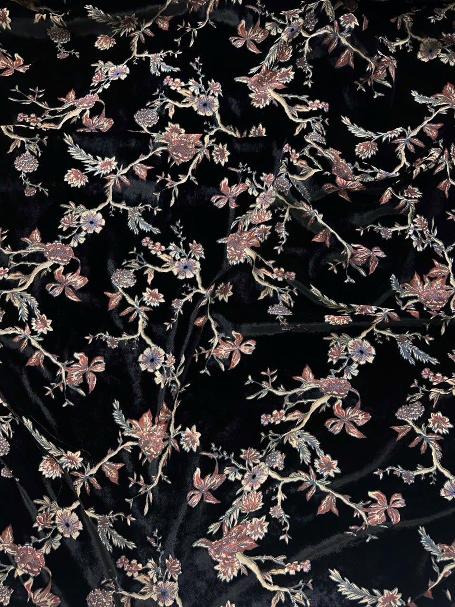 Mistery Romance_floral Velvet Fabric by the Yard, Velvet for Dresses ...