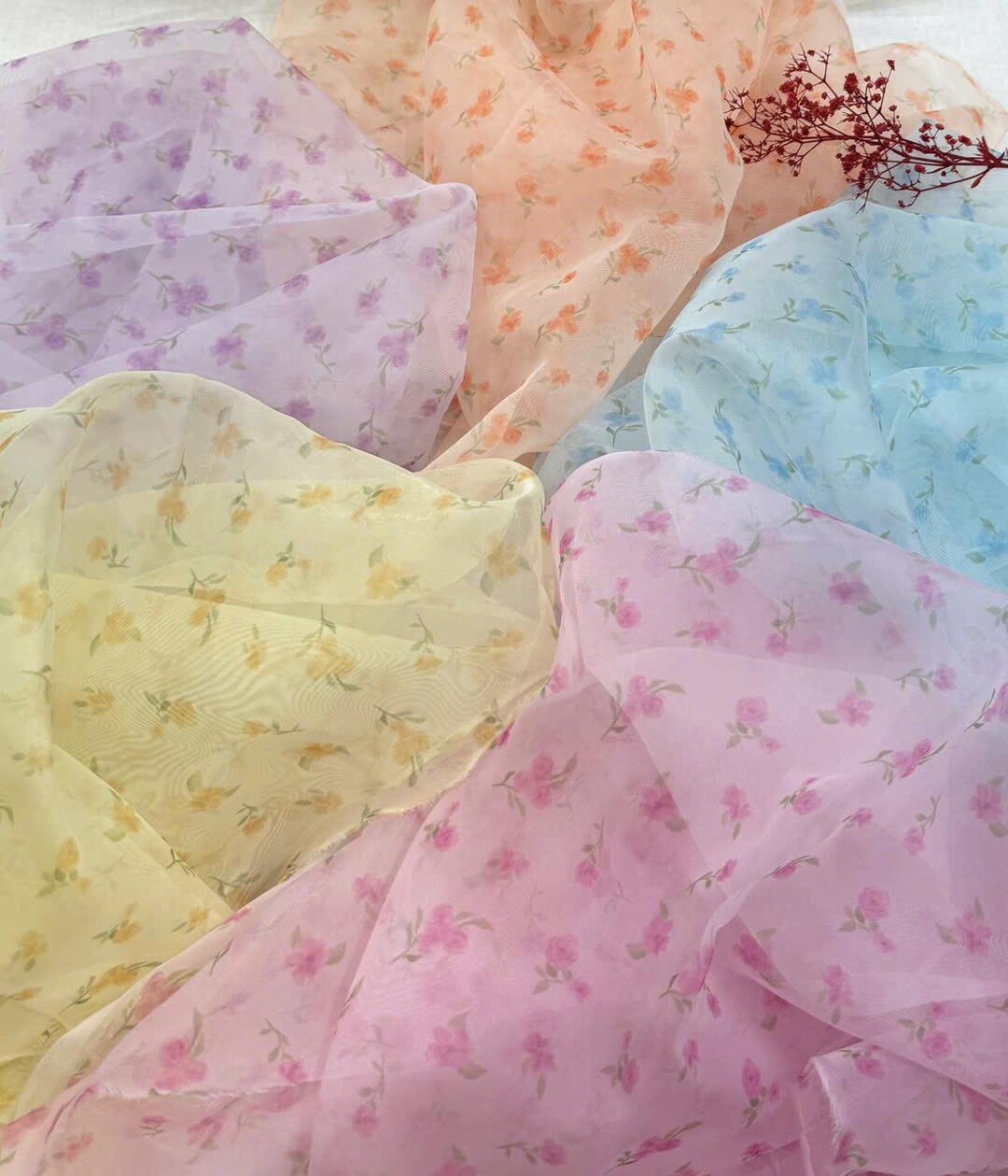 Floral Sheer Organza Fabric "tiny Roses" by the Yard, Floral Organza ...