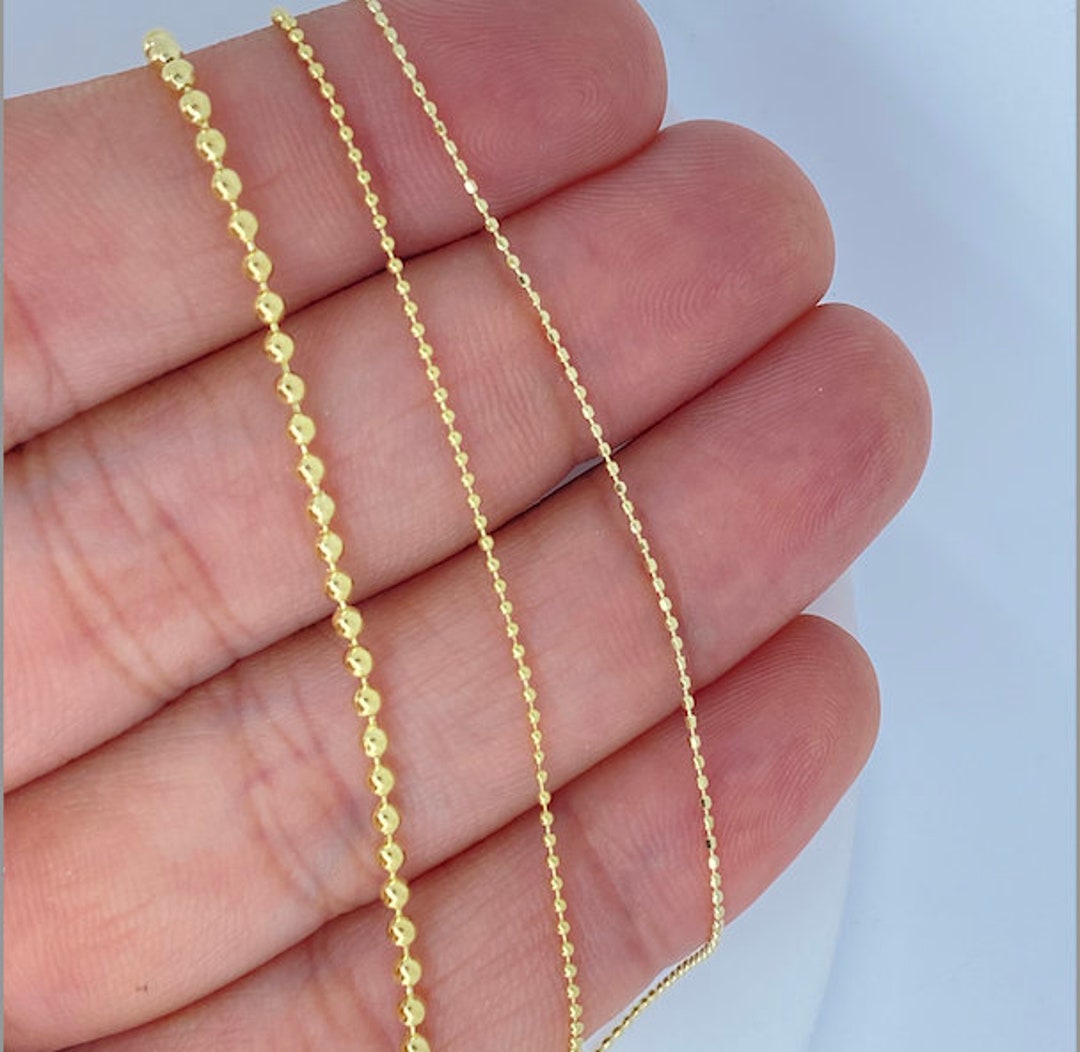 Solid 10K Plain Smooth Ball Chain Necklace, 10K Ladies Round Bead Chain ...