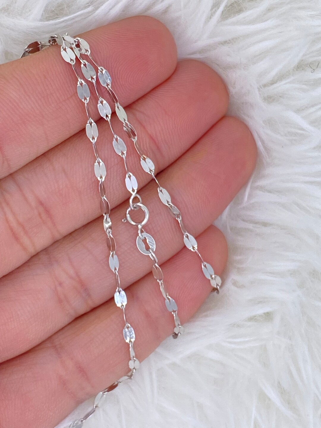 Solid 10K White Gold Sparkle Mirror Chain, Ladies Sparkling Mirror ...
