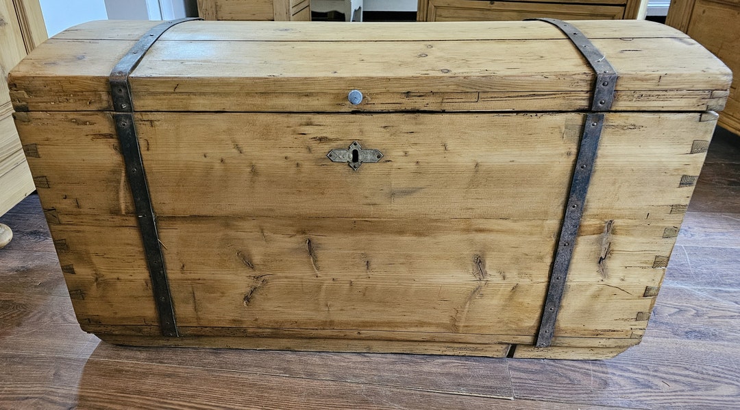 Antique Chest Softwood Round Lid Box With Iron Handles - Etsy