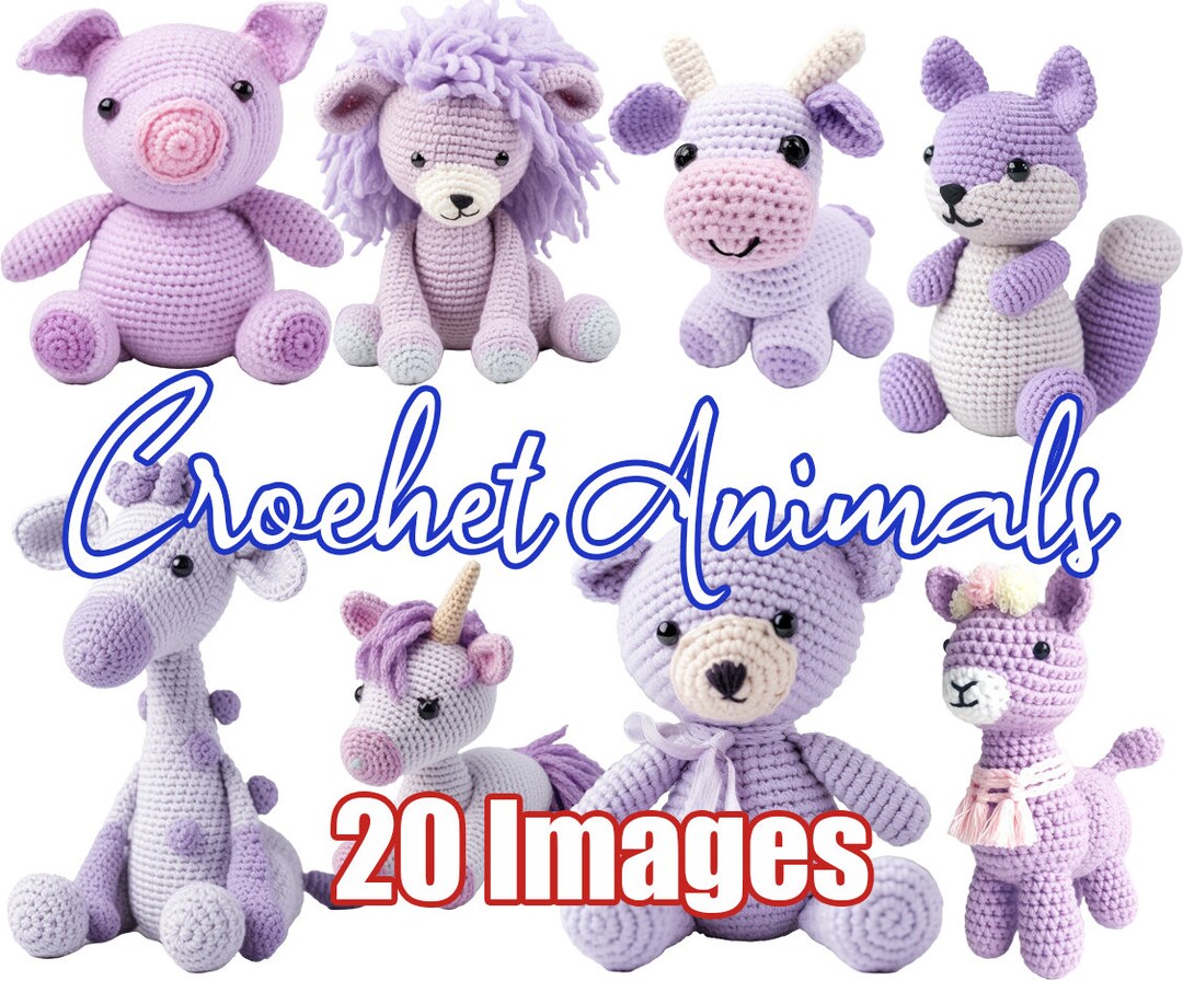 Adorable Pastel Animal Art Print of Crochet Animals Baby Shower Gift ...