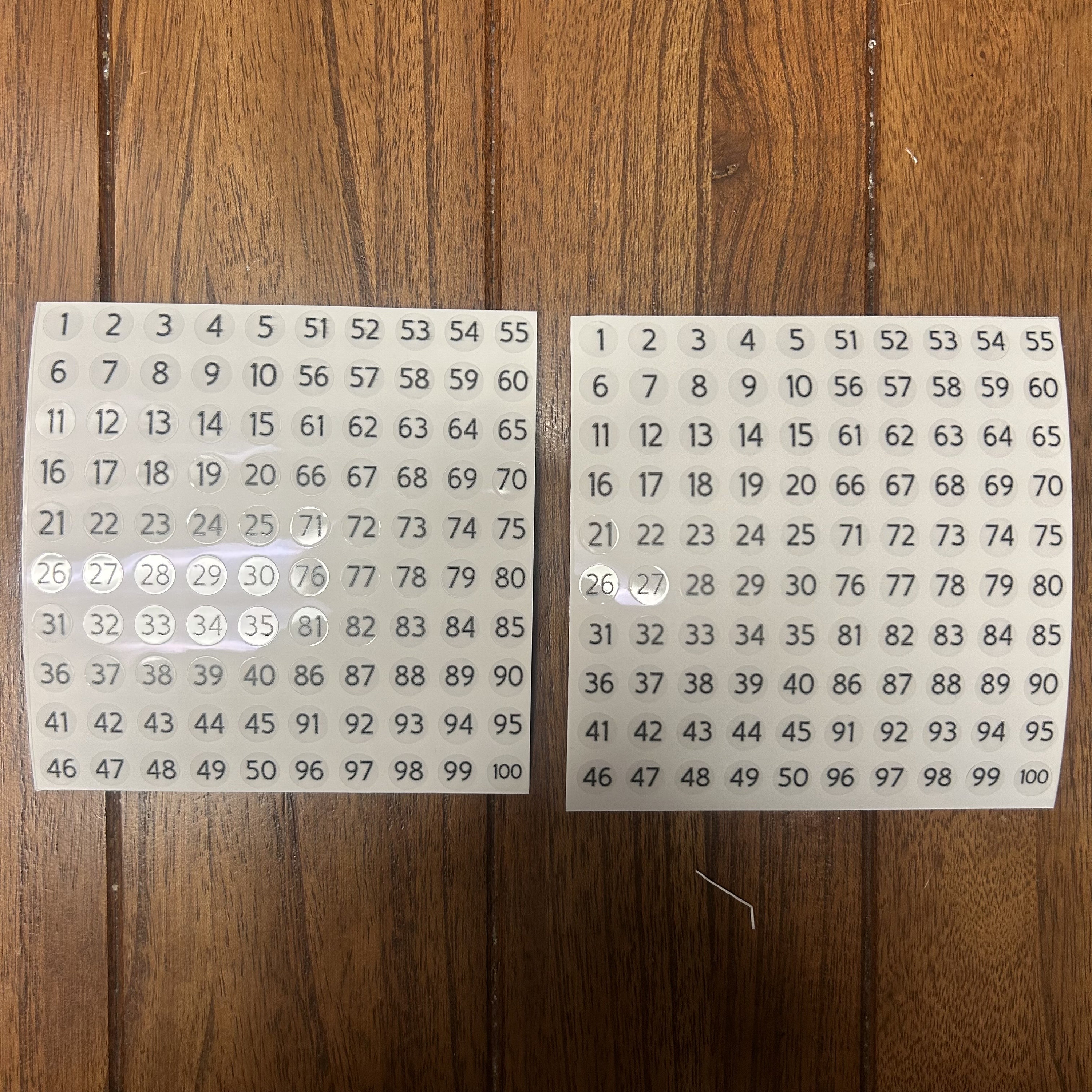 1-100 Round Number Labels Single Sheet Matte White Removable Vinyl ...