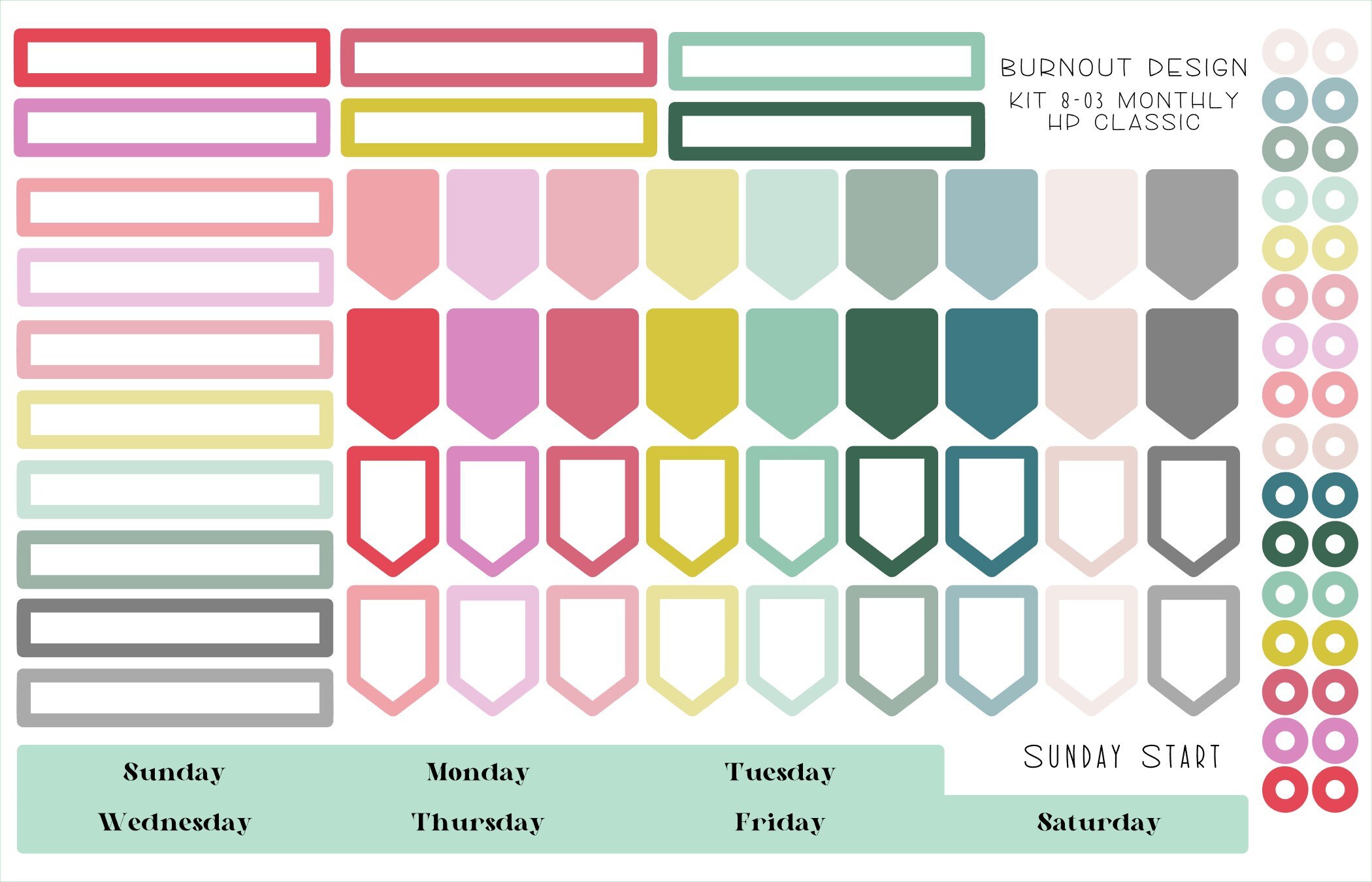 Happy Planner Classic- Kit 8-03 Planner Calendar Stickers, Sunday or ...