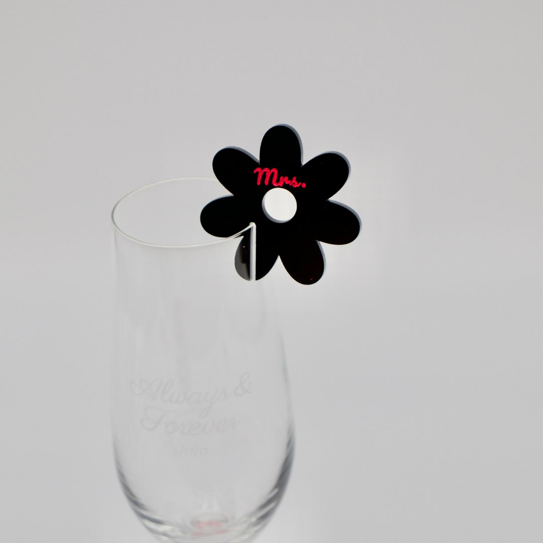Daisy Drink Tags - Black Acrylic Custom Engraved Drink Markers for ...