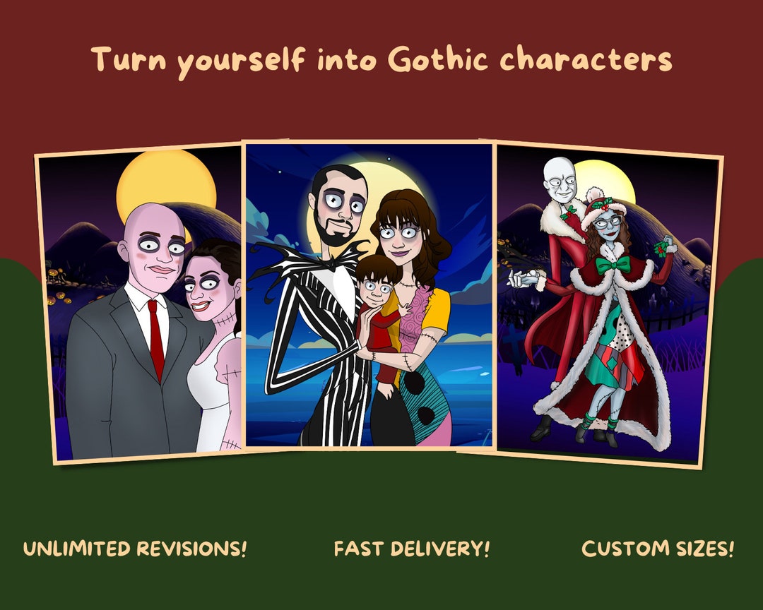 Tim Burton Style Drawing Digital Nightmare Portrait - Etsy