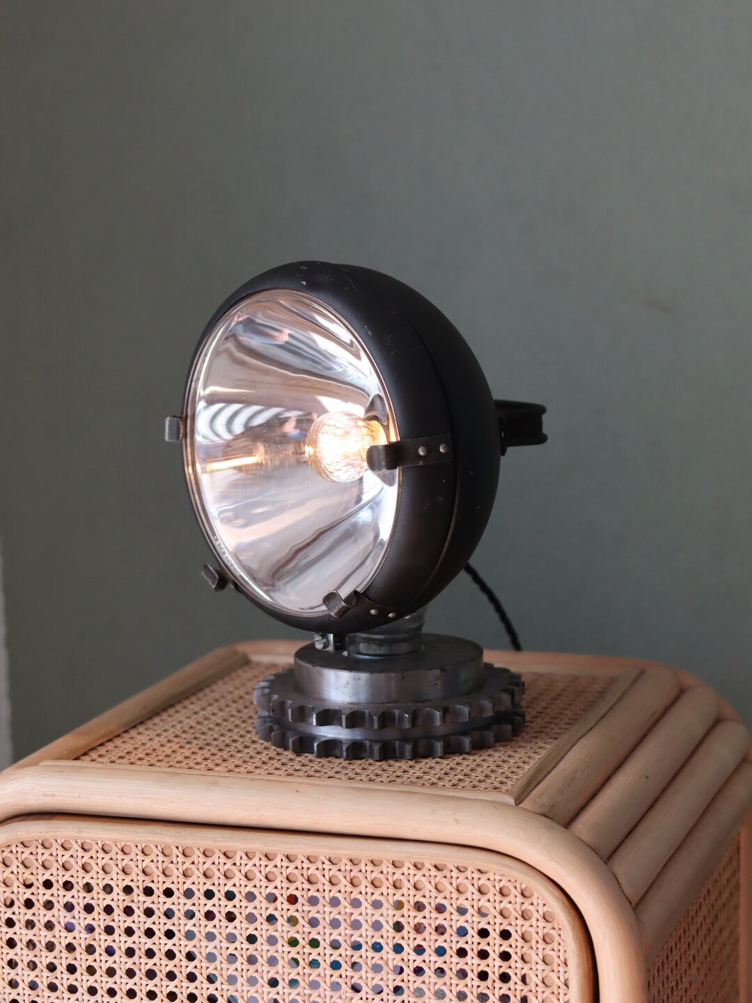 Special Table Lamp of a Headlight, Spotlight, Mounted on a Heavy Base ...