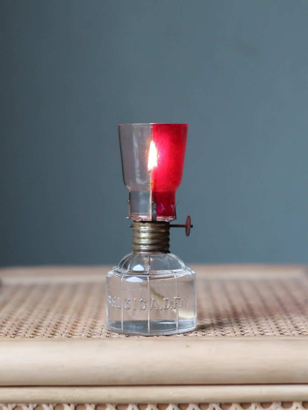 Beautiful Small Oil Lamp, Night Light, With Special Red/clear Glass ...