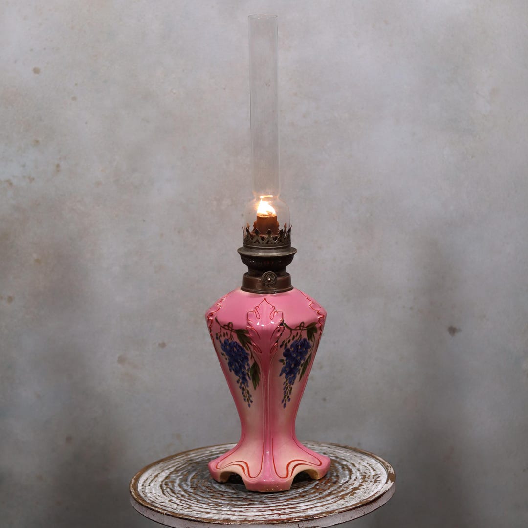Very Beautiful Stately Pink Oil Lamp Made of Porcelain With a Beautiful ...