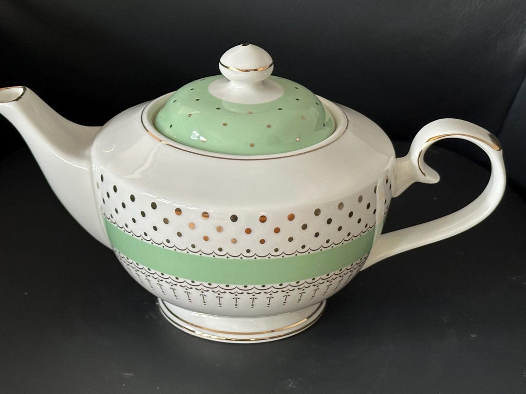 Grace Teaware Fine Porcelain Mint Green & Gold Polka Dot Teapot - Etsy