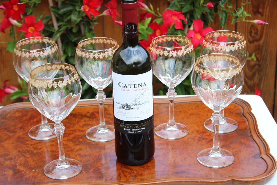 Set of Six Etched Cristalleria Fumo Stemware Glasses - Etsy