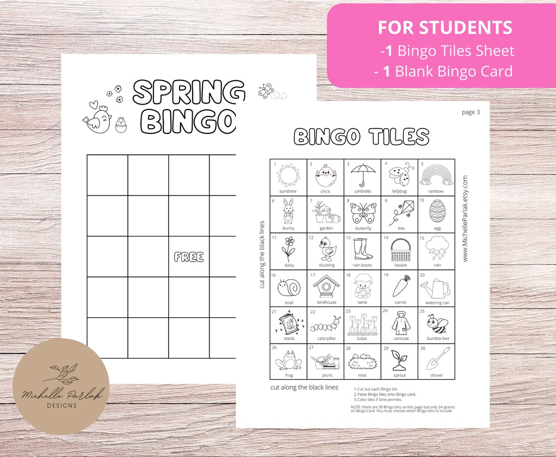 Spring Bingo Black and White Printable Bingo for Classroom Coloring ...