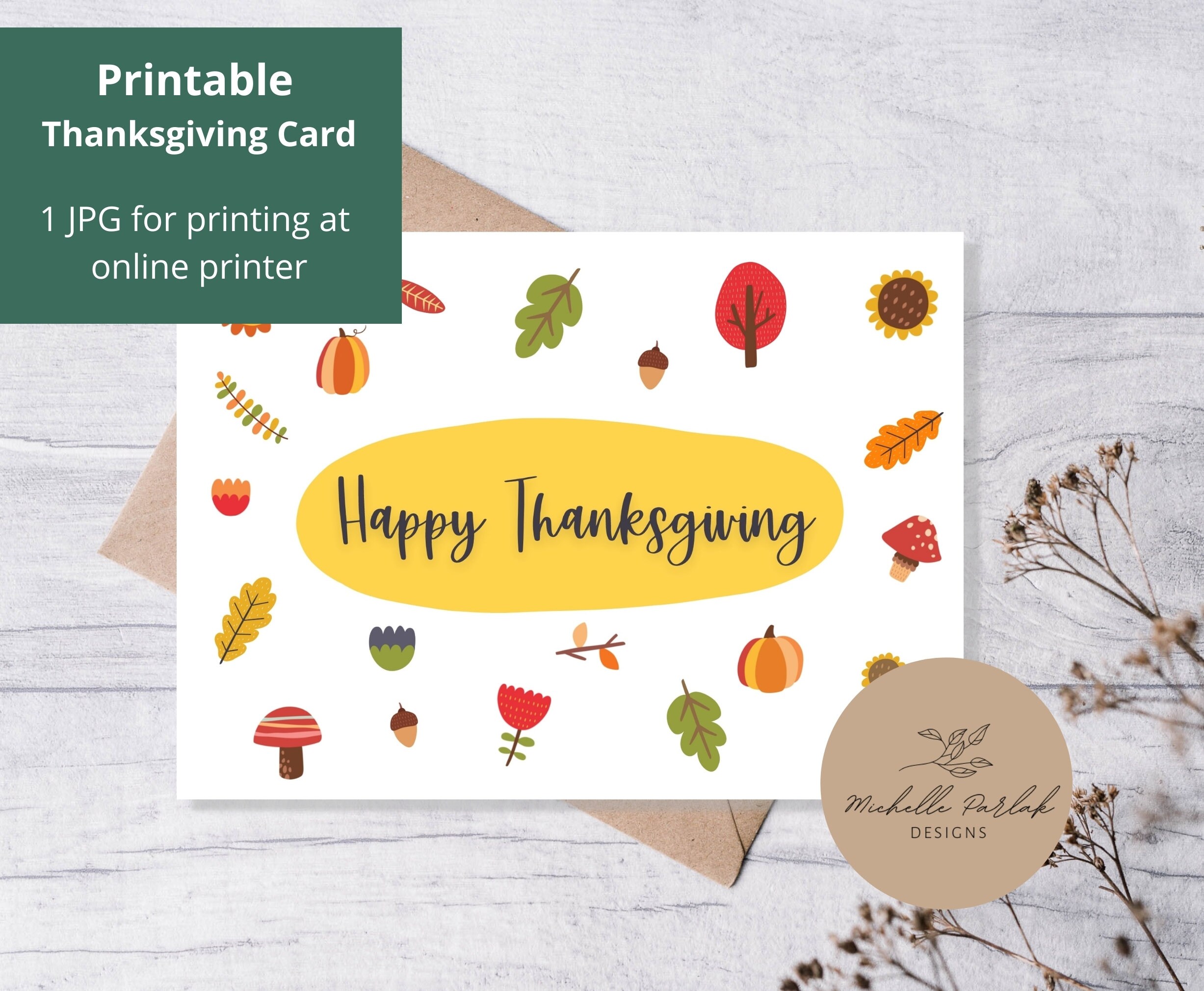 Printable Thanksgiving Greeting Card Instant Download 7x5 Inch Cards ...