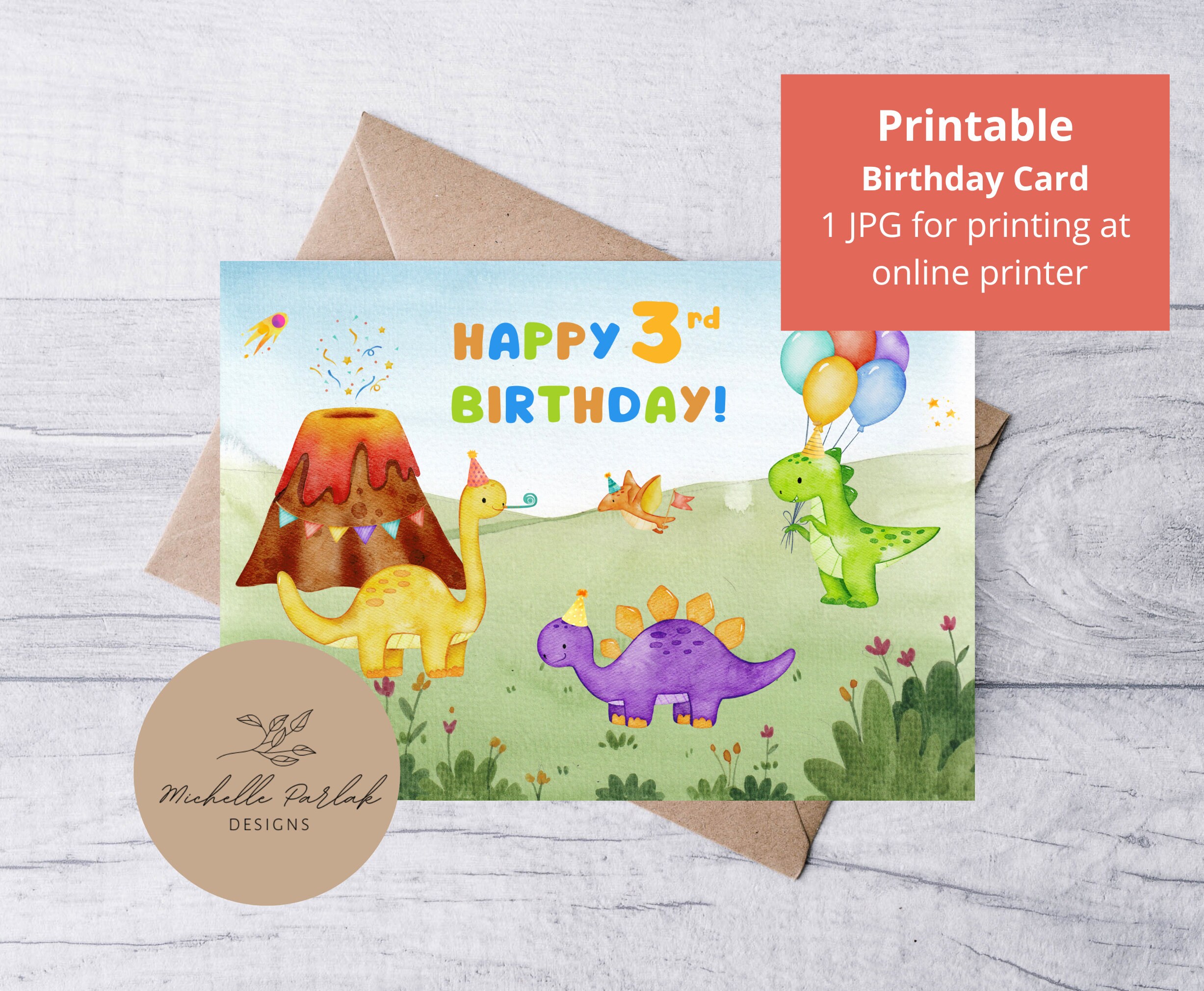 Dinosaur Birthday Card for 3 Year Old Boy Happy 3rd Birthday Card Boy ...