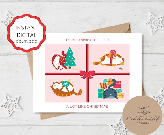 Printable Cat Meowy Christmas Card Funny Christmas Greeting | Etsy