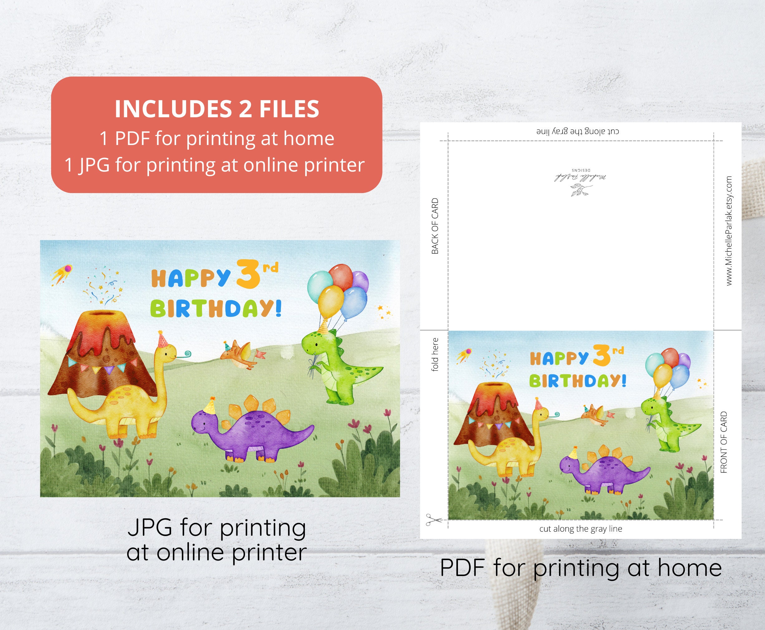 Dinosaur Birthday Card for 3 Year Old Boy Happy 3rd Birthday Card Boy ...