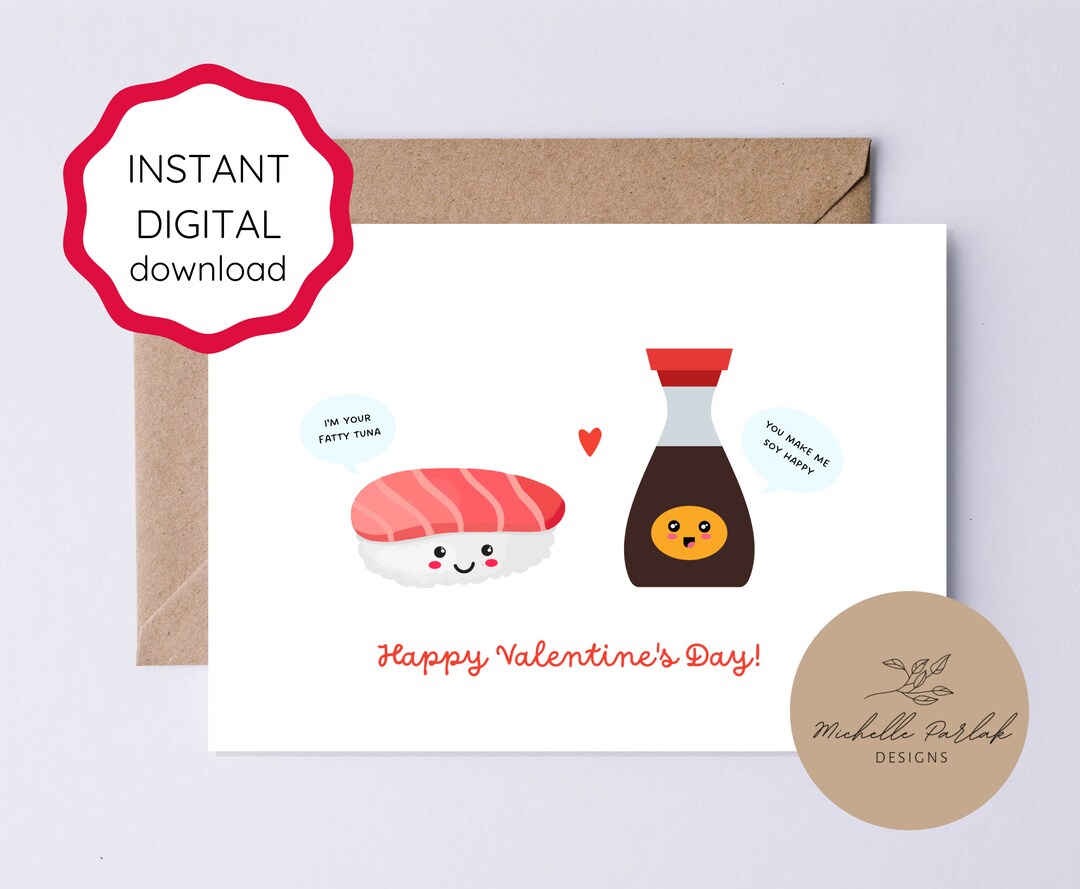 Printable Sushi Valentine Card Funny Love Puns Romantic Kawaii Card ...