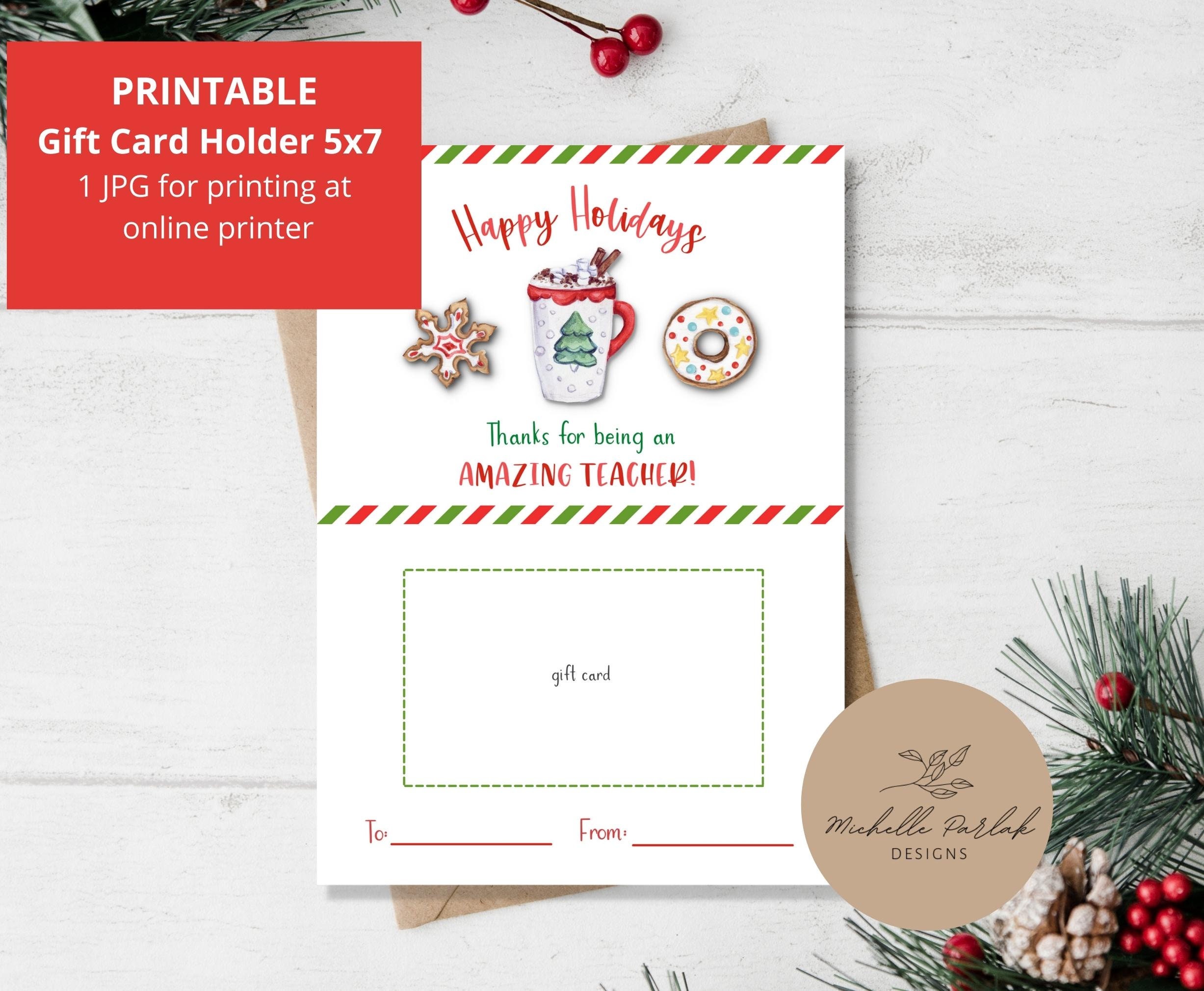 Printable Christmas Gift Card Holder, Teacher Appreciation Gift ...