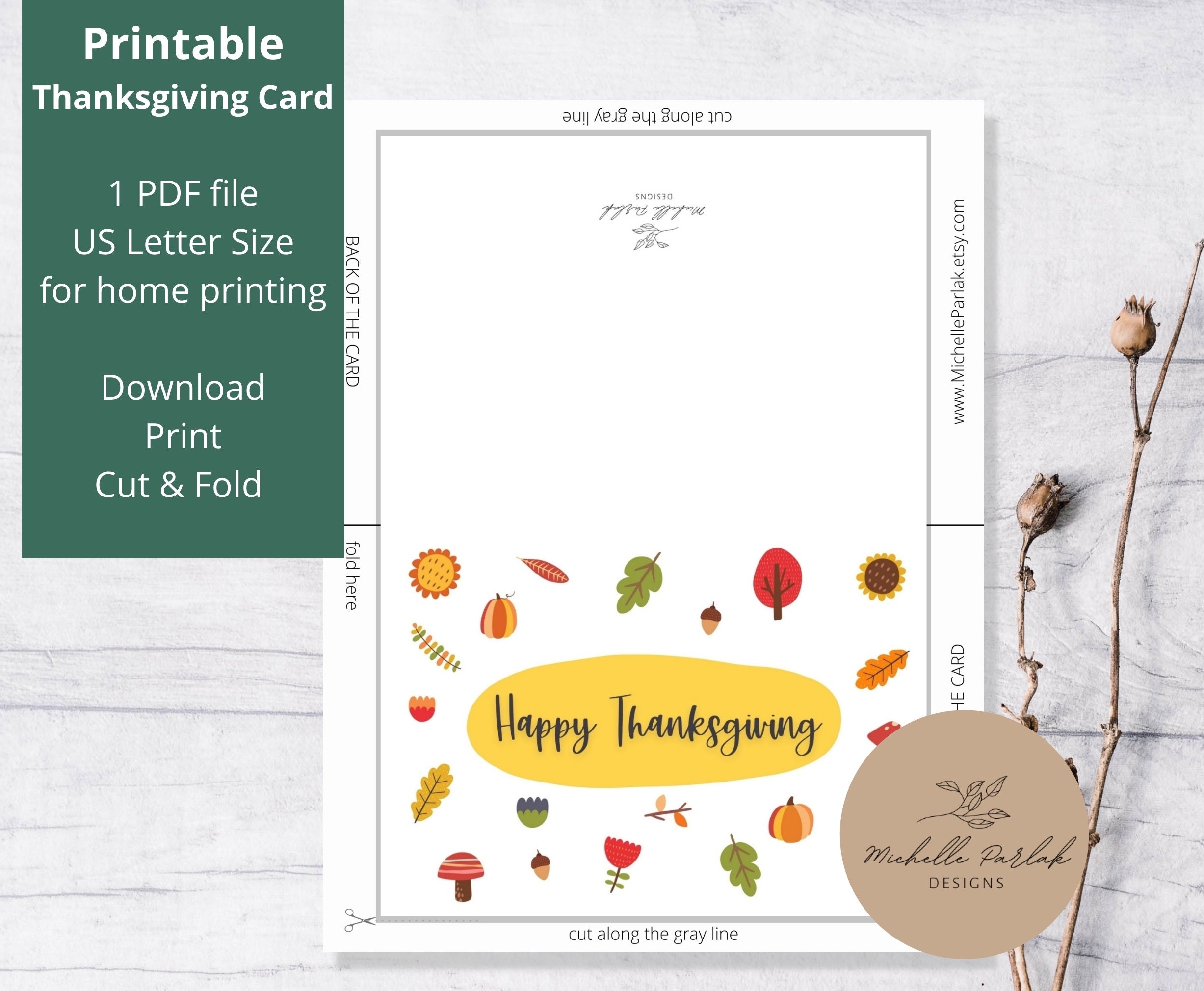 Printable Thanksgiving Greeting Card Instant Download 7x5 Inch Cards ...