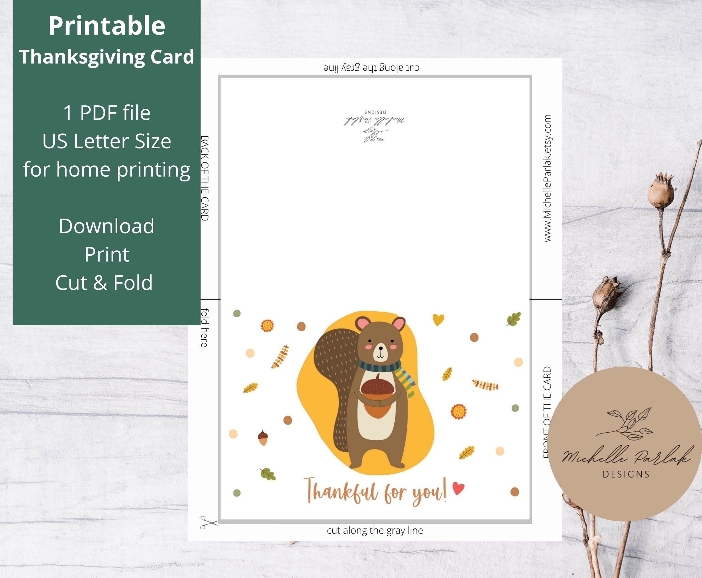 Happy Thanksgiving Printable Card for Friend Thankful for You Squirrel ...
