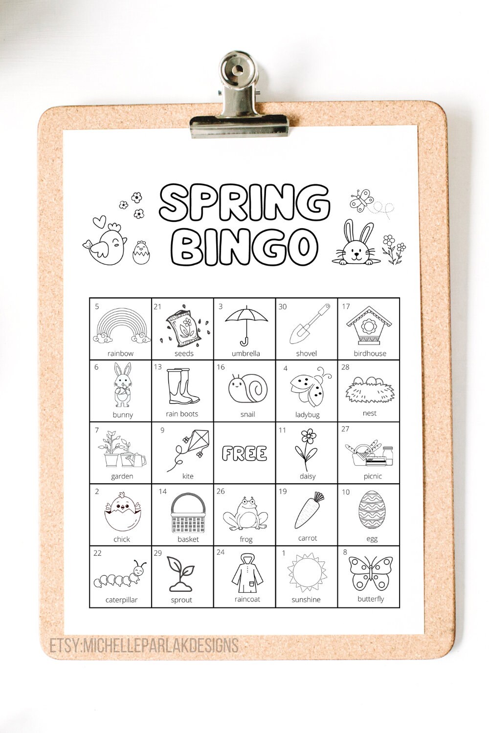 Spring Bingo Black and White Printable Bingo for Classroom Coloring ...