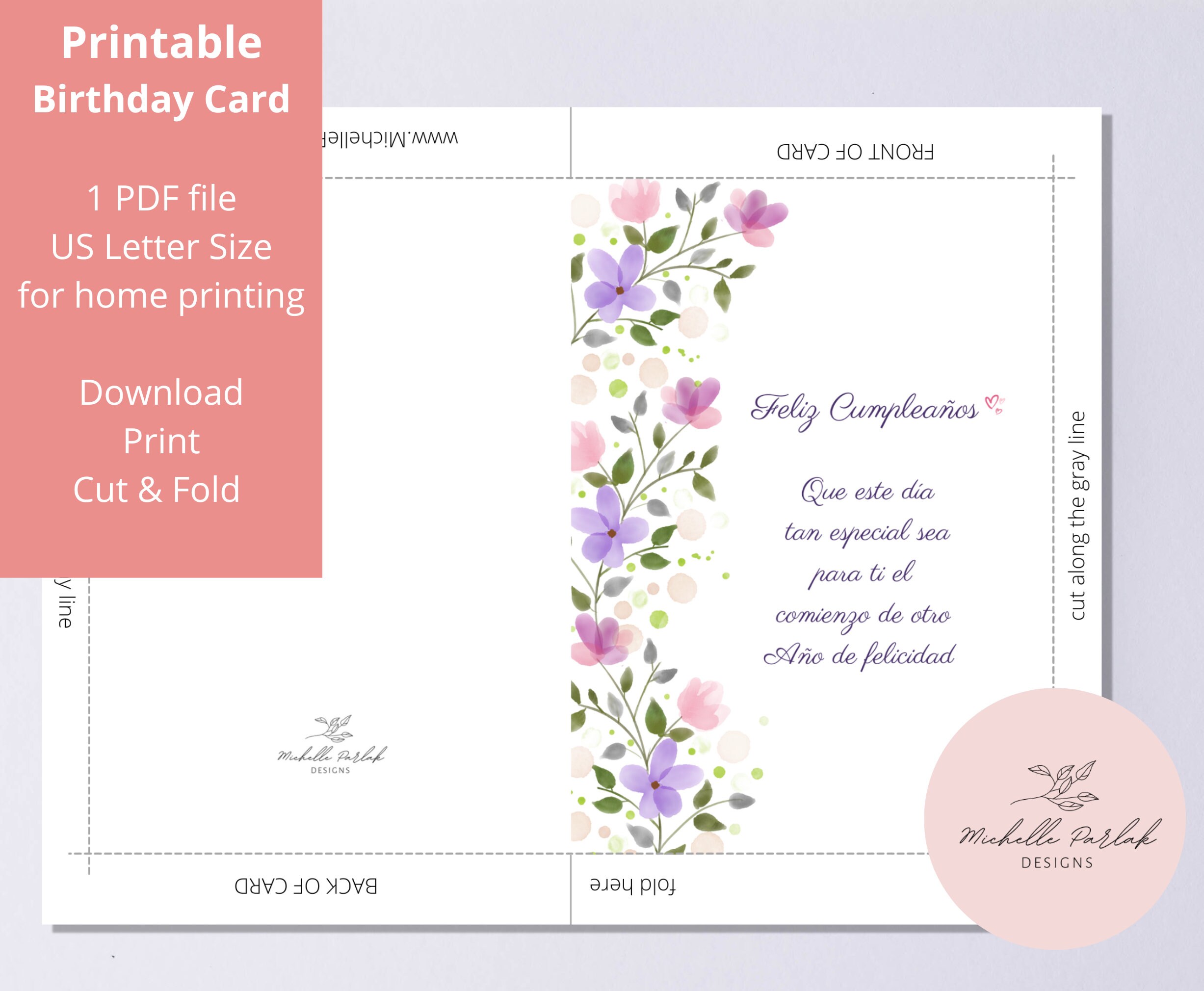 Feliz Cumpleaños Greeting Card Handmade Happy Birthday Card Floral ...