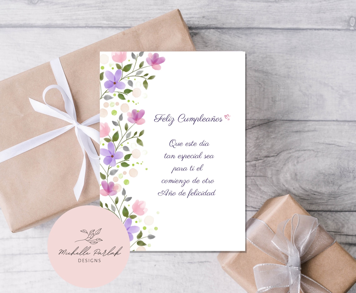 Feliz Cumpleaños Greeting Card Handmade Happy Birthday Card Floral ...