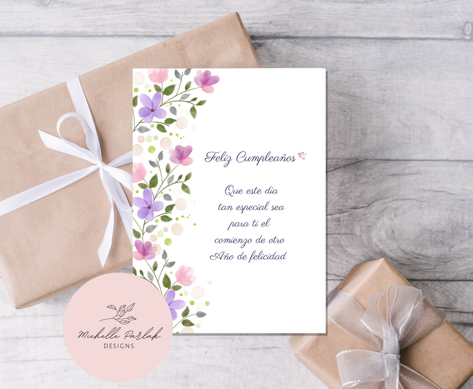 Feliz Cumpleaños Greeting Card Handmade Happy Birthday Card Floral ...