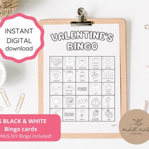 Printable Valentine's Day Bingo Cards, Black and White Printable DIY ...