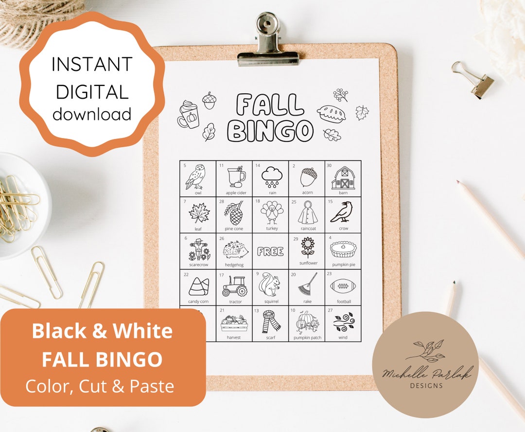 Printable Bingo for Students DIY Black and White Thanksgiving Bingo ...