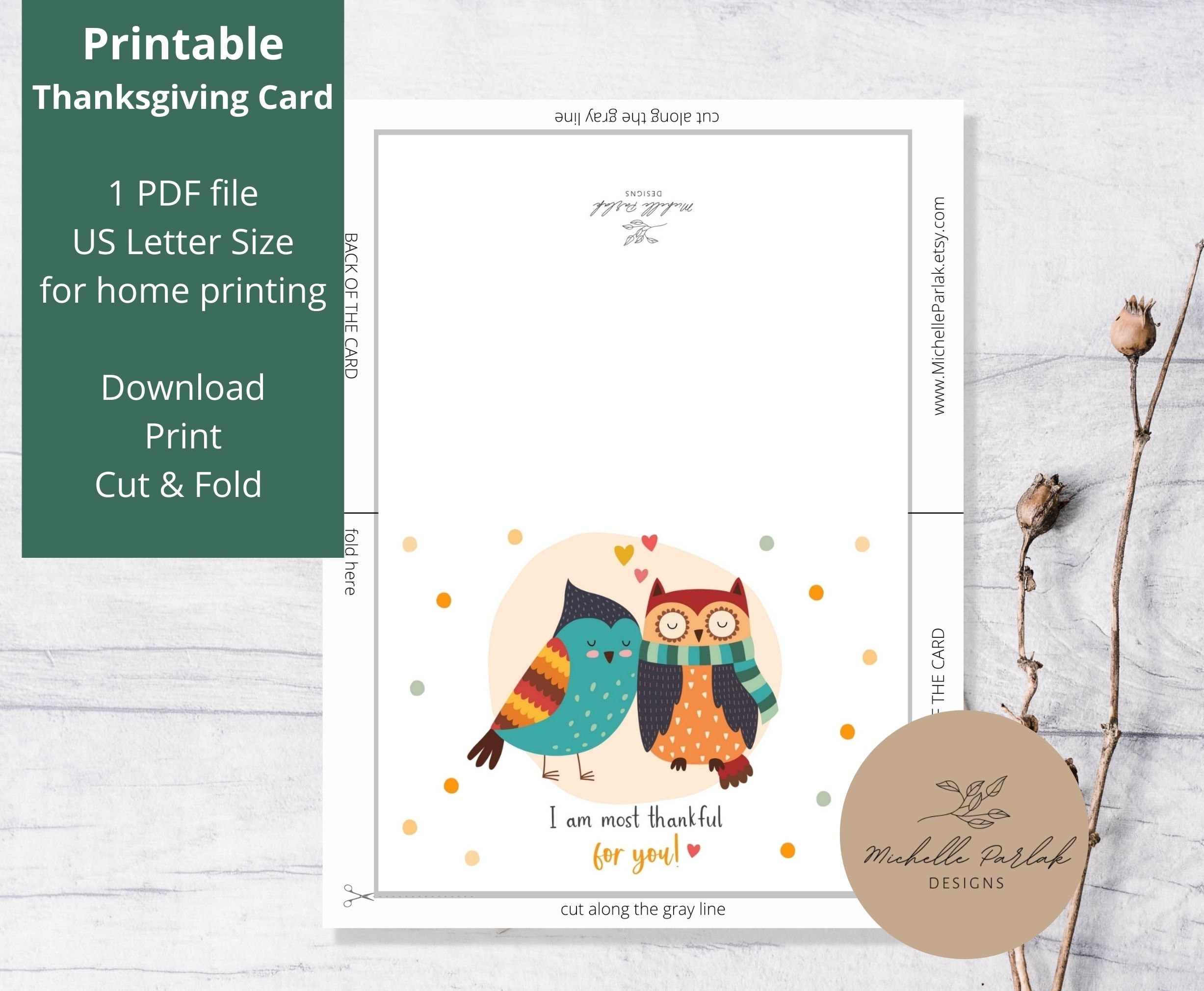 Printable Thanksgiving Card for Husband/ Boyfriend, Owl Thanksgiving ...