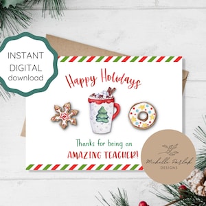 Printable Christmas Card for Teacher Instant Download Holiday Card for ...