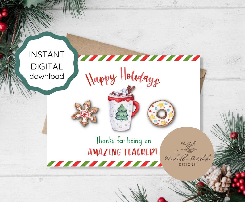 Printable Christmas Card for Teacher Instant Download Holiday Card for ...