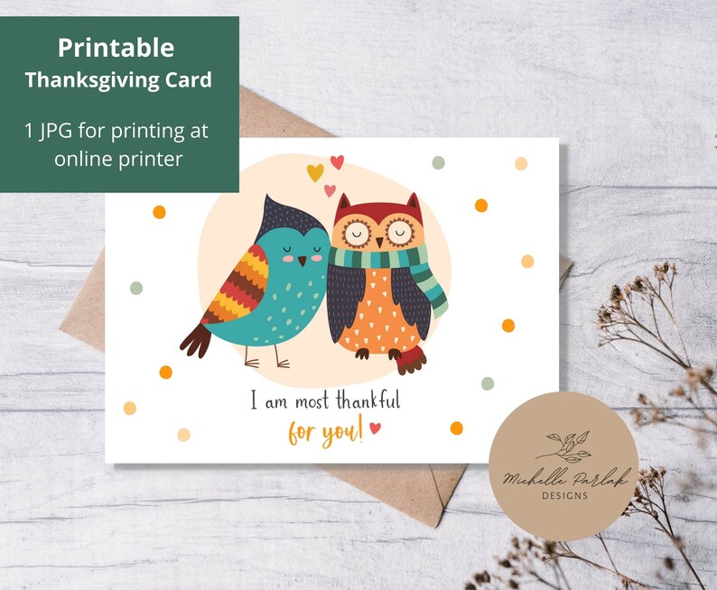 Printable Thanksgiving Card for Husband/ Boyfriend, Owl Thanksgiving ...