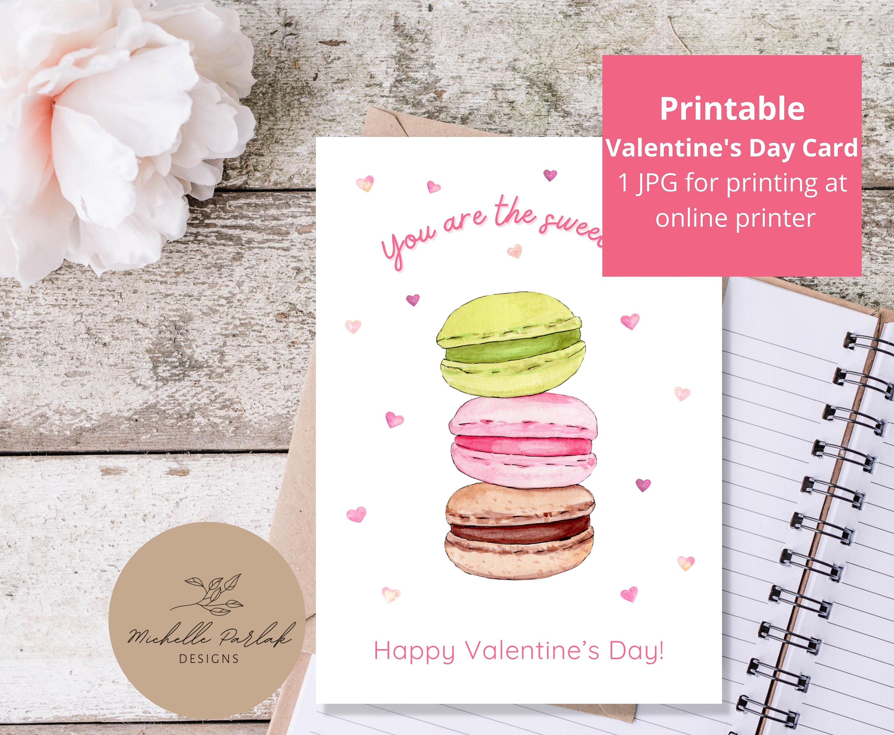Printable Macaron Valentine Card, 5x7 Cute Digital Valentine's Day Card ...