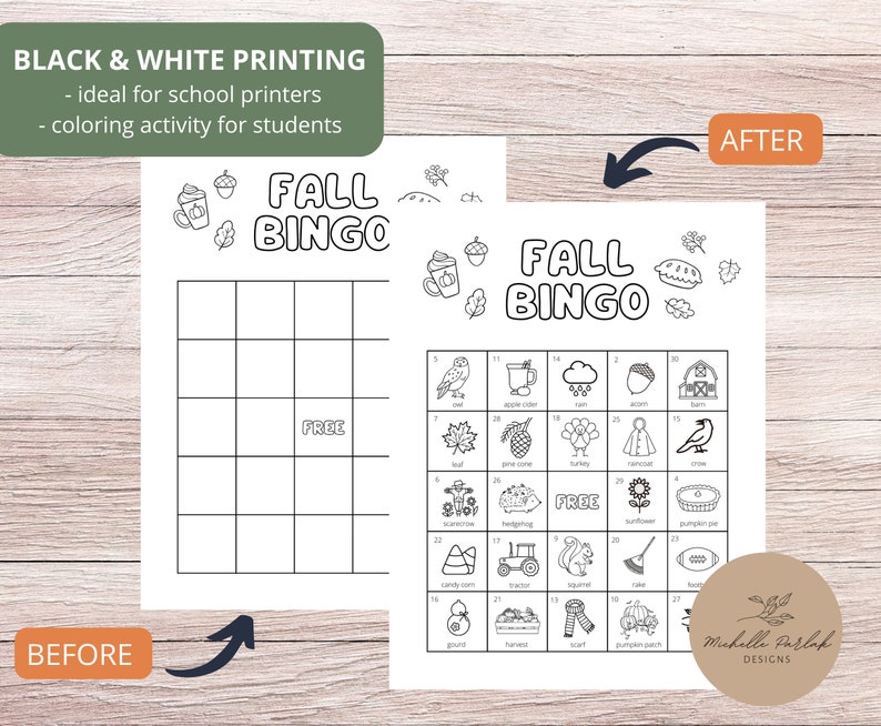 Printable Bingo for Students DIY Black and White Thanksgiving Bingo ...