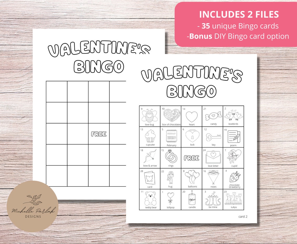 Printable Valentine's Day Bingo Cards, Black and White Printable DIY ...