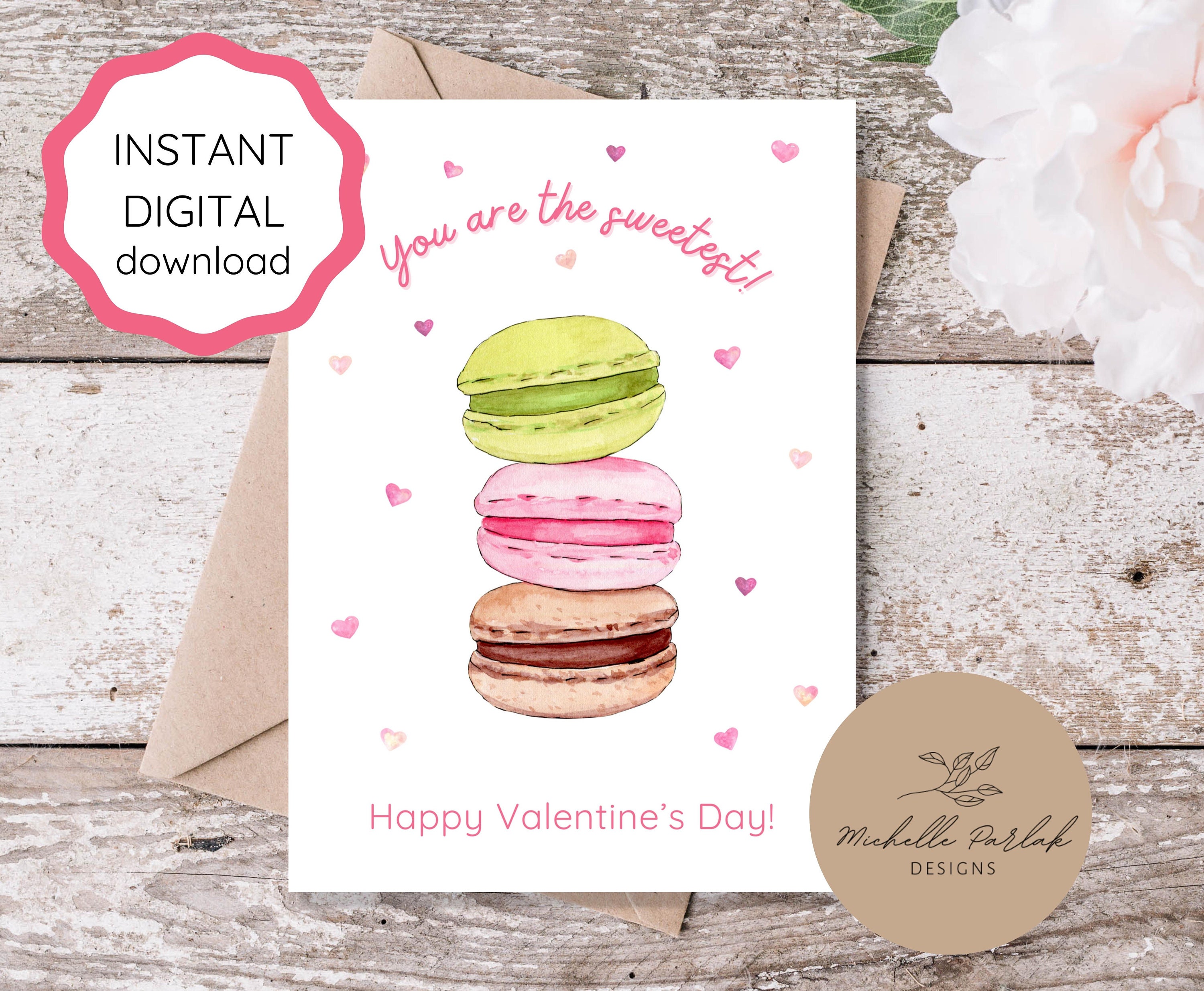 Printable Macaron Valentine Card, 5x7 Cute Digital Valentine's Day Card ...