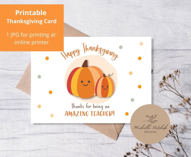 Printable Thanksgiving Card for Teacher Appreciation Fall Theme ...