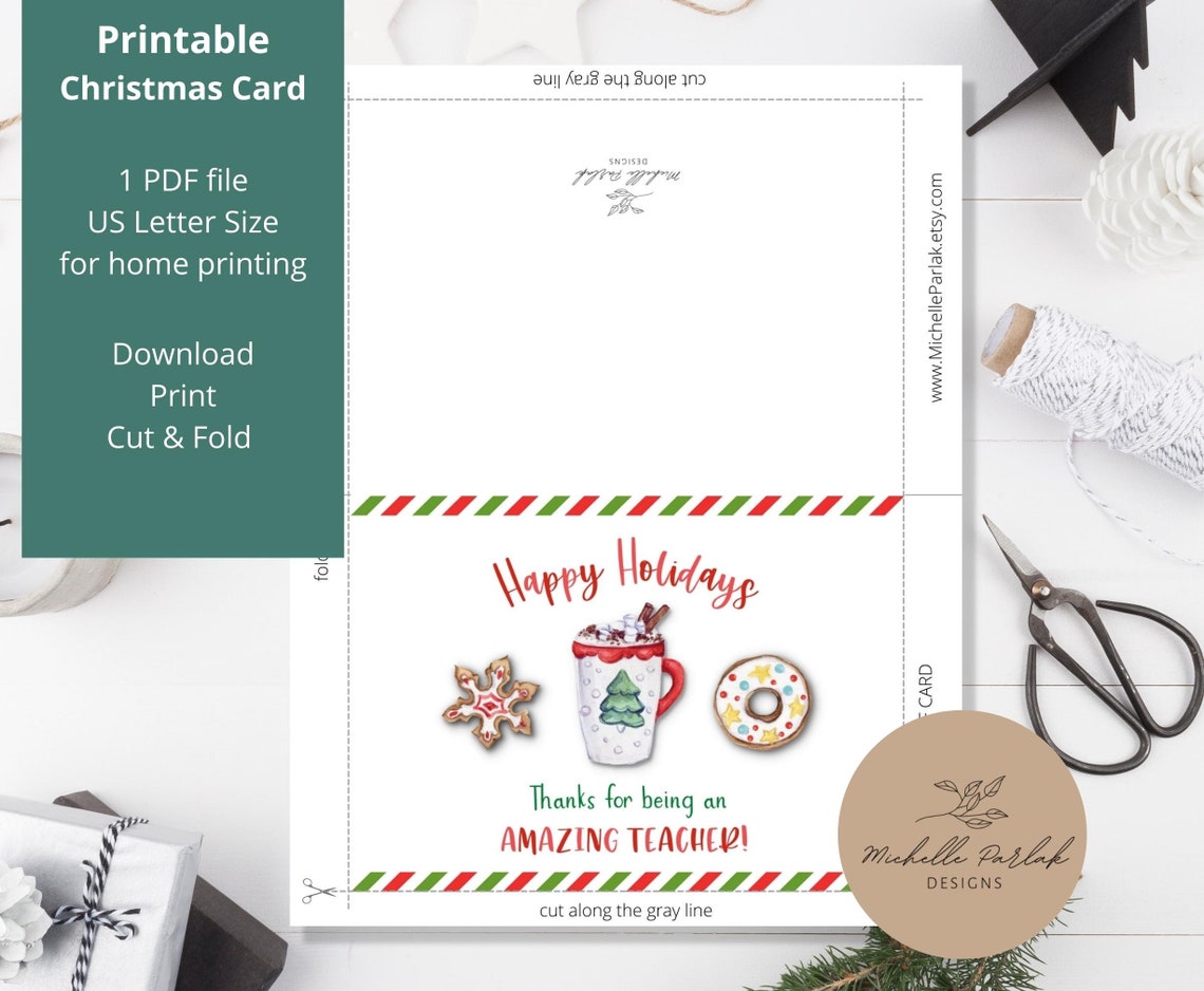 Printable Christmas Card for Teacher Instant Download Holiday Card for ...