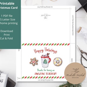 Printable Christmas Card for Teacher Instant Download Holiday Card for ...