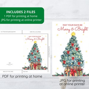 Printable Christmas Card, Watercolor Christmastree Greeting Card ...