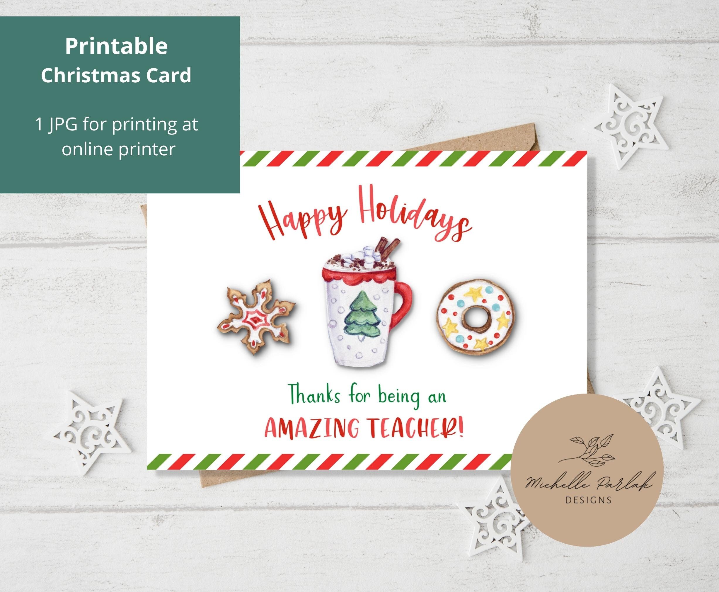 Printable Christmas Card for Teacher Instant Download Holiday Card for ...