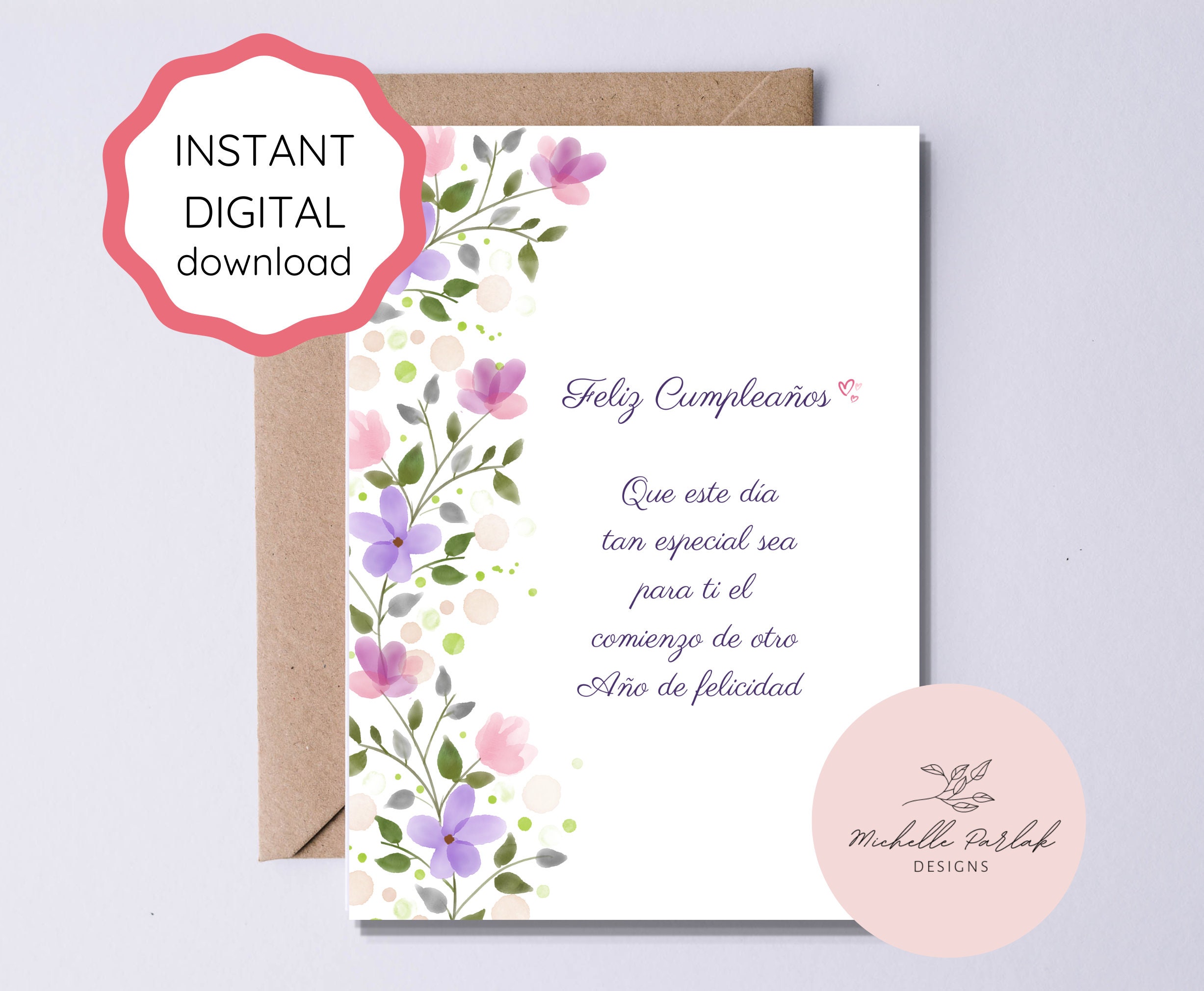 Feliz Cumpleaños Greeting Card Handmade Happy Birthday Card Floral ...