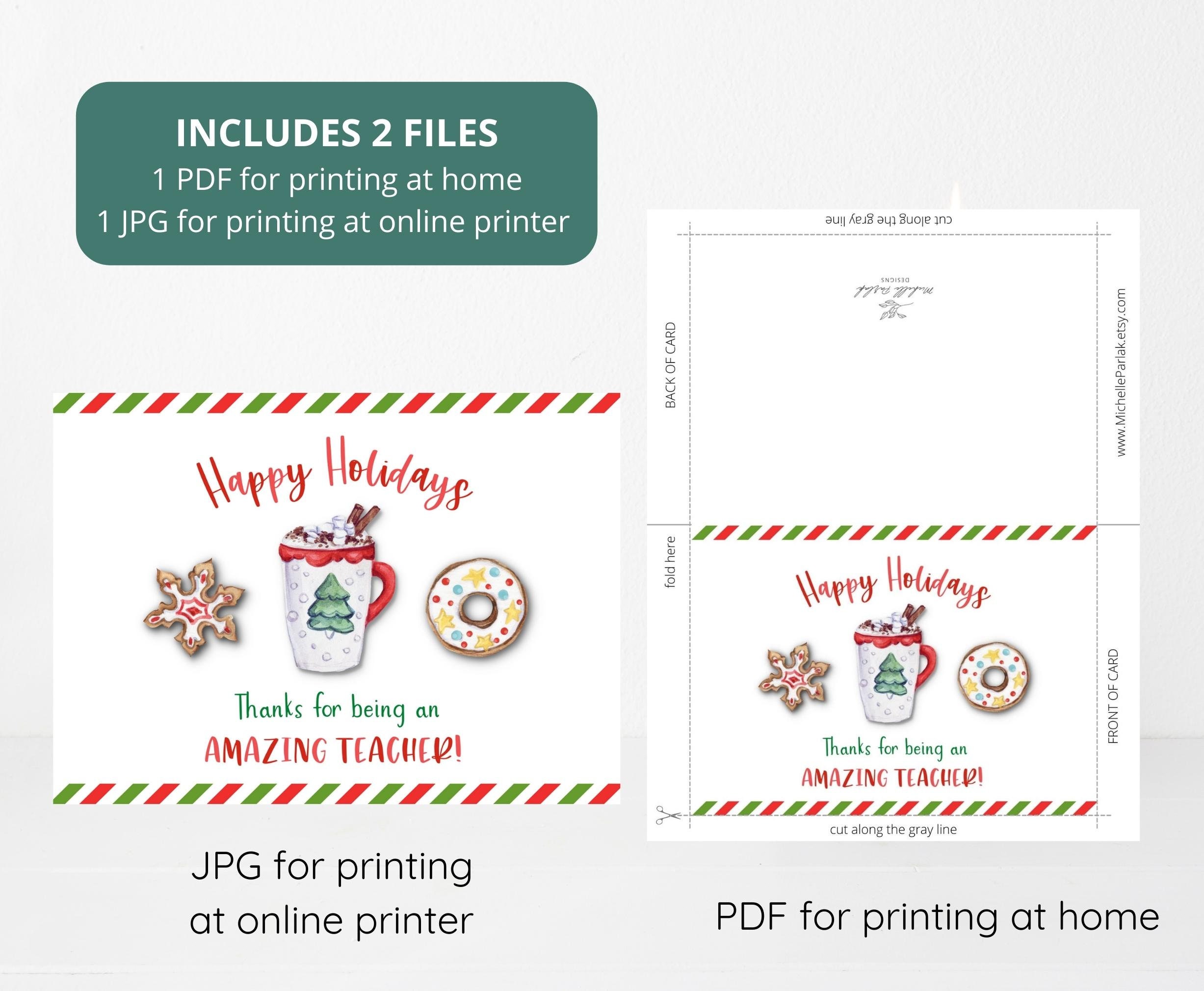 Printable Christmas Card for Teacher Instant Download Holiday Card for ...